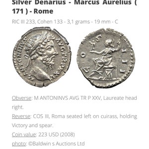 Marcus Aurelius Denarius Replica Coin. Roman Empire Coin. Stoicism ...