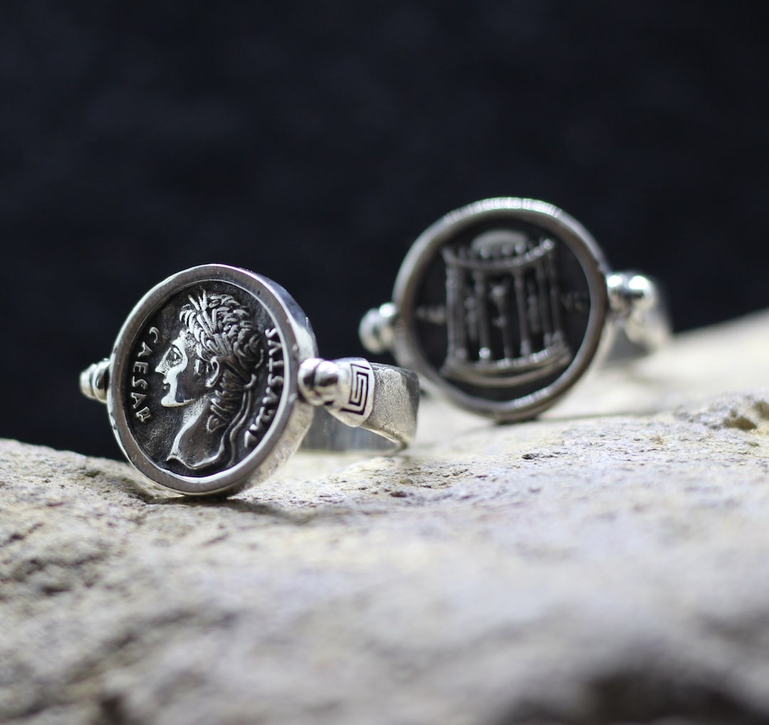 Caesar Augustus and Temple of Mars Antique Coin Jewelry Ring. 2-sided ...