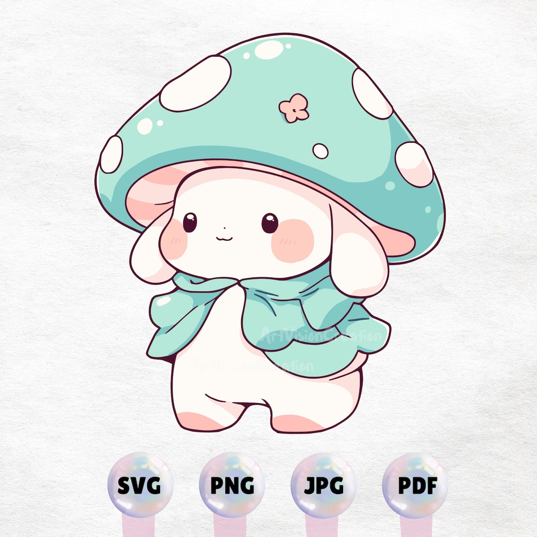 Kawaii Bunny Mushroom Creature Graphic - Cute Fantasy Clipart - Instant ...