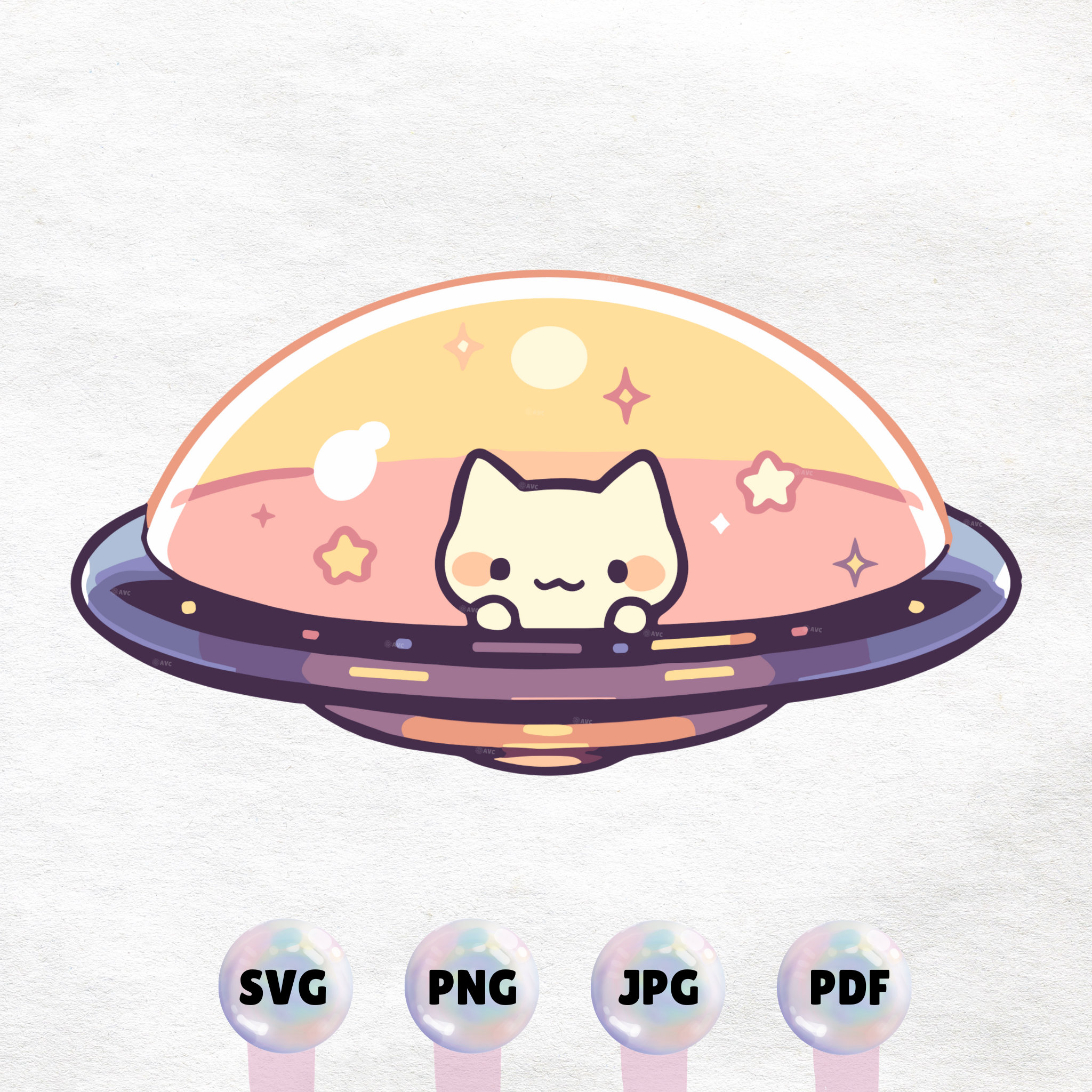 Kawaii Cat Ufo Graphic - Cute Fantasy Clipart - Instant Download PNG ...