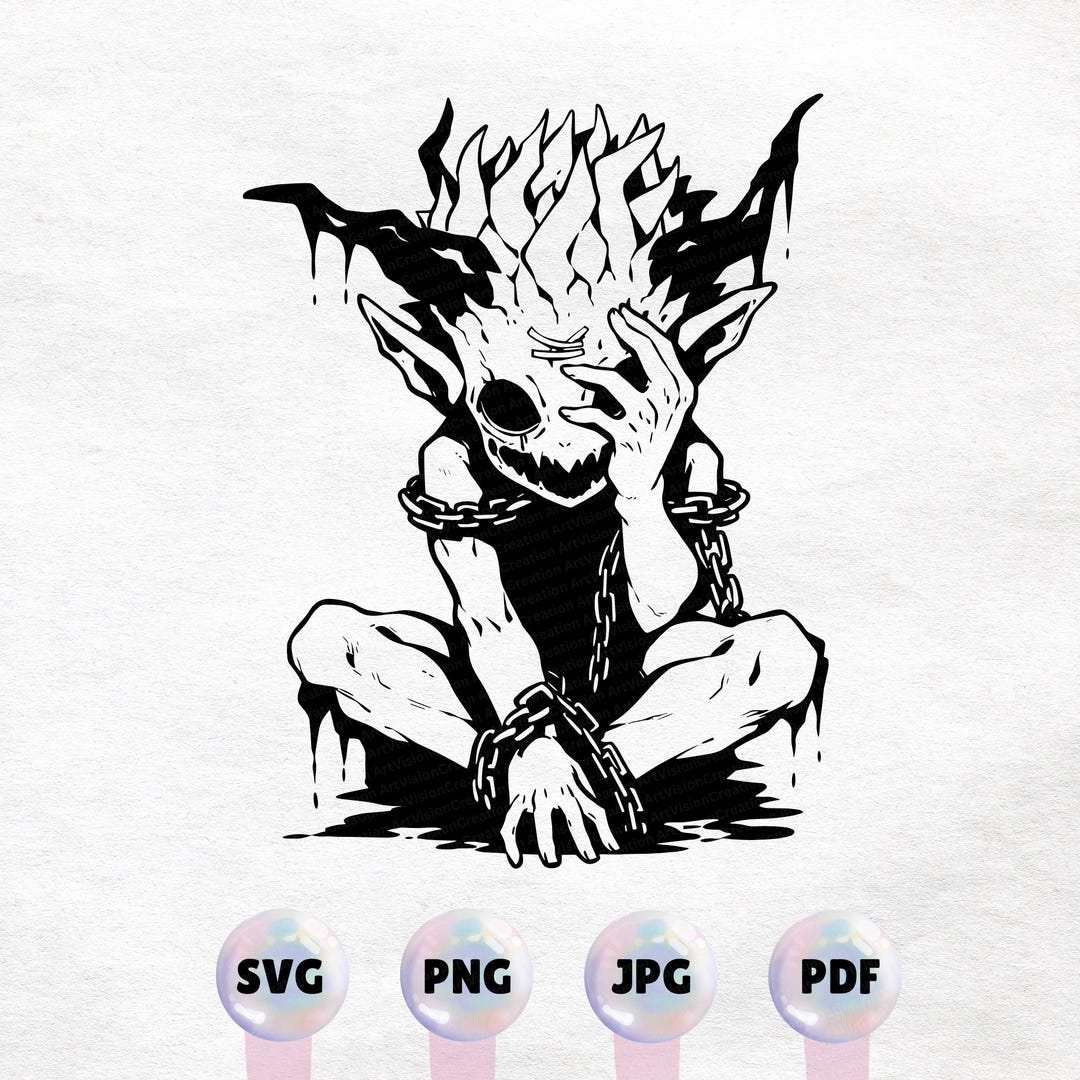 Scary Demon – Dark Art, Chains, Outline Clipart – Instant Download - Etsy