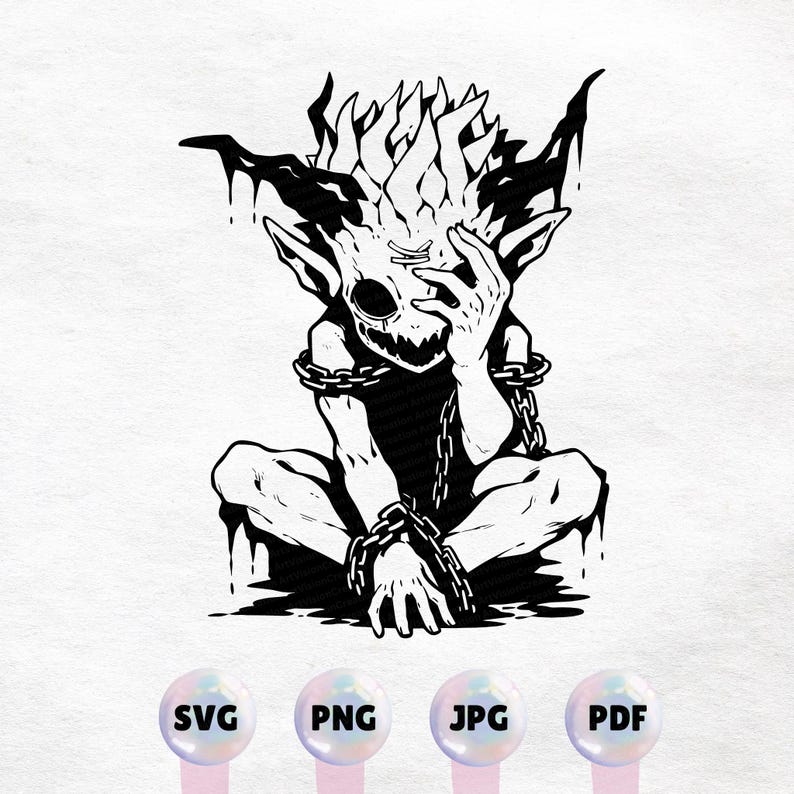 Scary Demon – Dark Art, Chains, Outline Clipart – Instant Download - Etsy