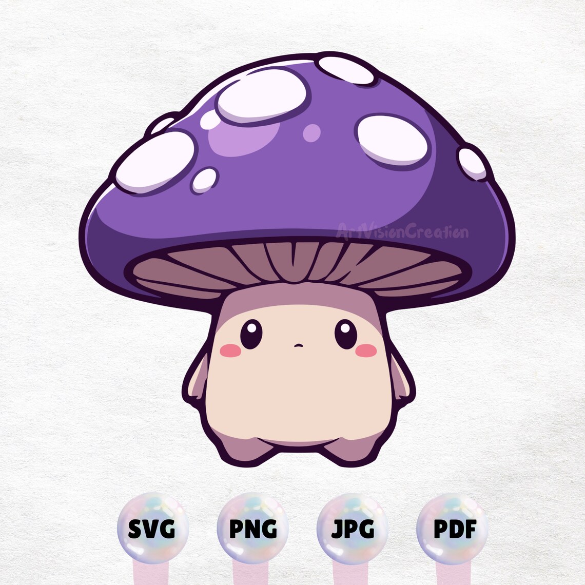 Kawaii Chibi Mushroom Creature Clipart - High Quality Instant Download ...