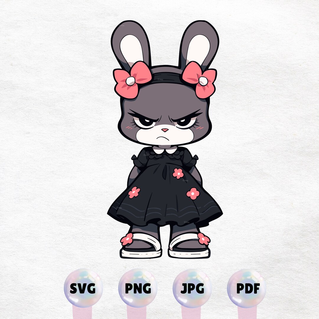 Kawaii Grumpy Bunny Graphic - Cute Clipart. High Quality Instant ...
