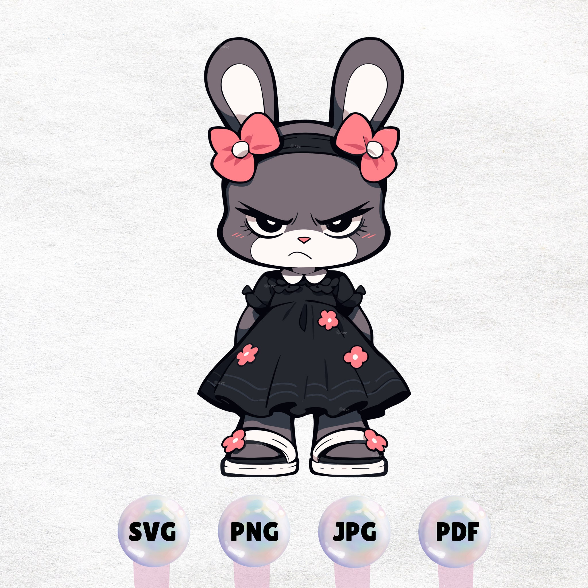 Kawaii Grumpy Bunny Graphic - Cute Clipart. High Quality Instant ...