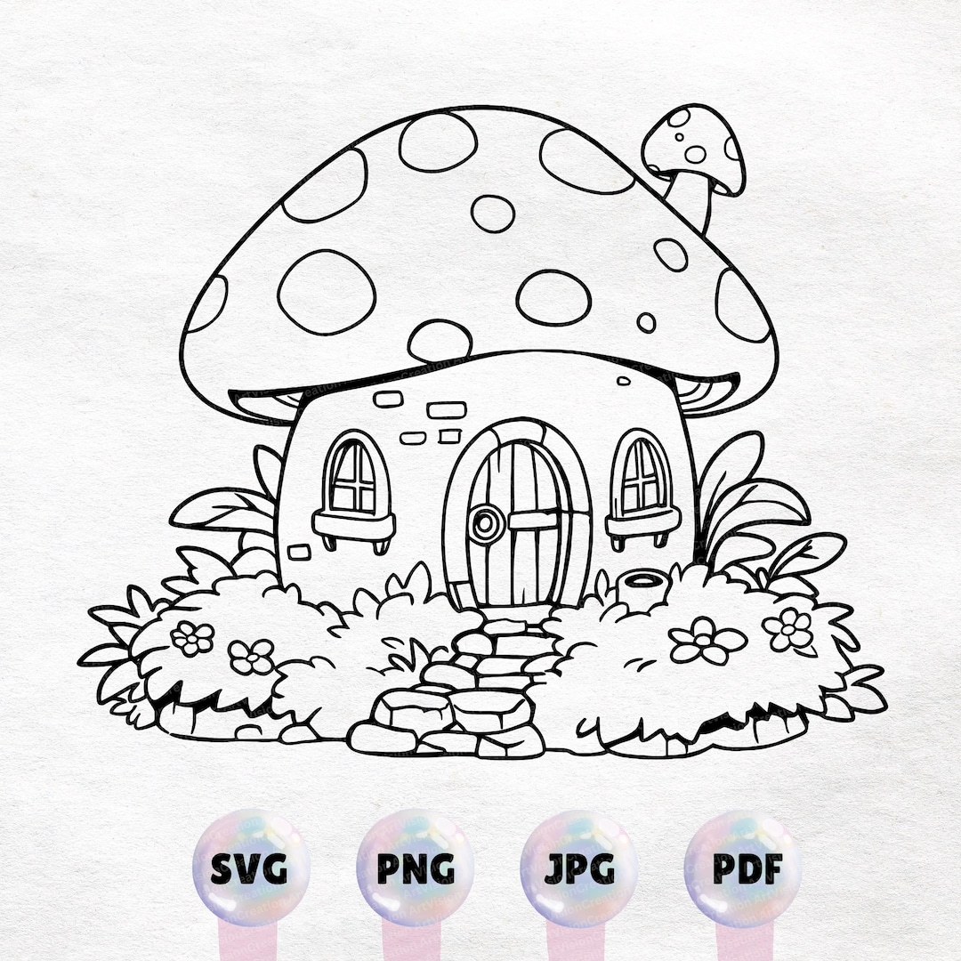 Cute Mushroom House Coloring Page – Outline Style – Instant Download - Etsy