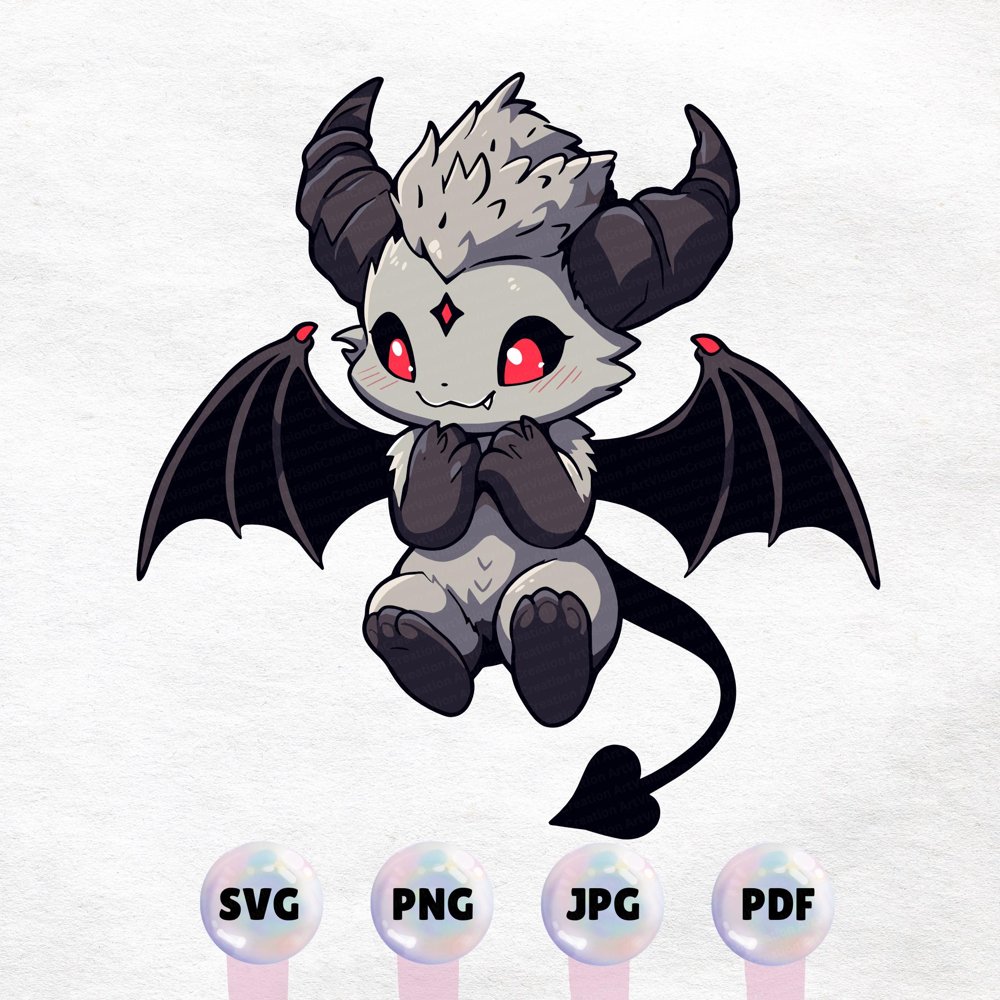 Cute Little Demon Clipart - Fantasy Illustration, Instant Download ...