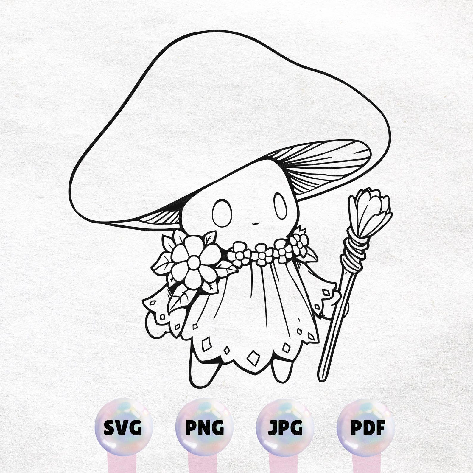 Kawaii Mushroom Coloring Page – Cute Printable Outline Art - Digital ...