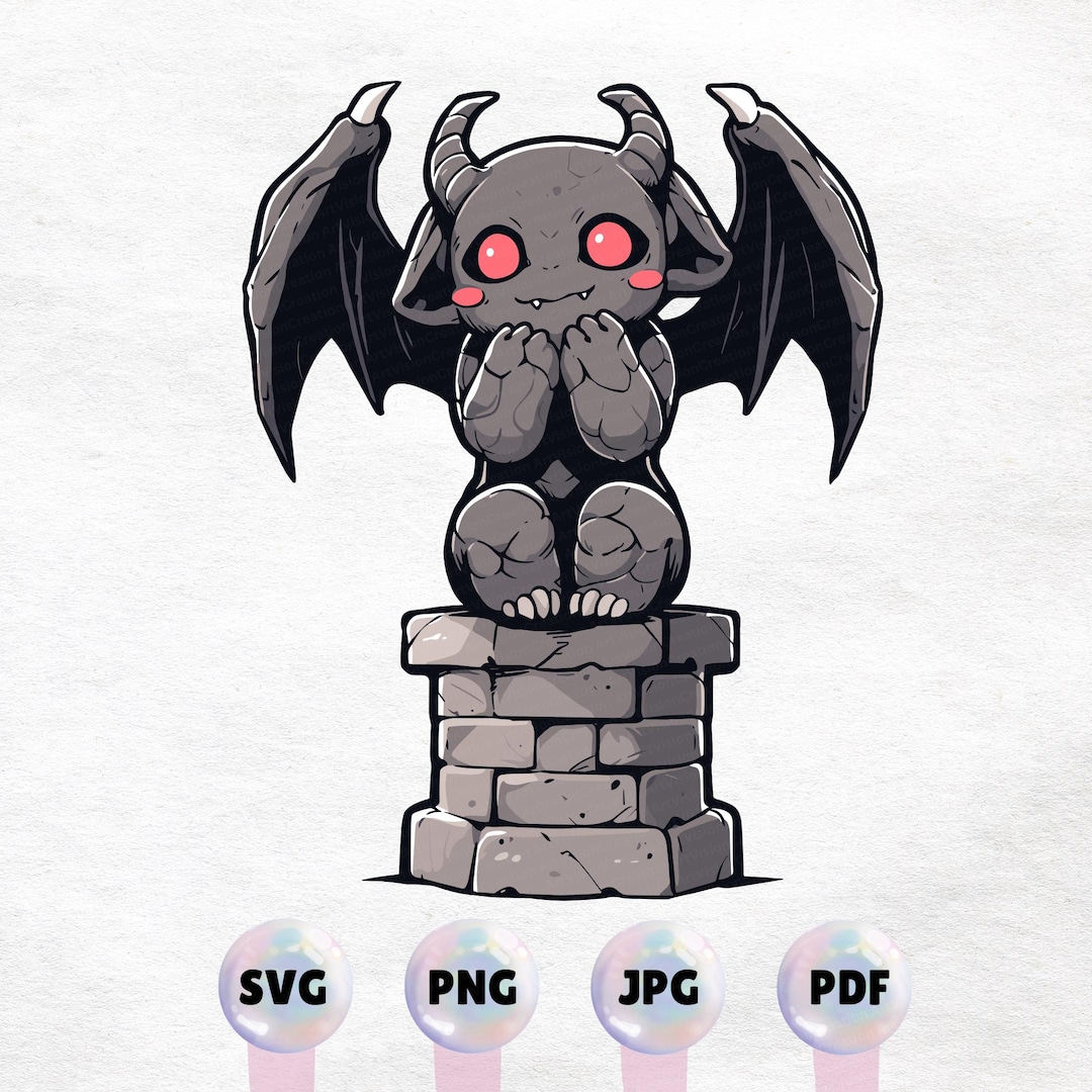 Kawaii Gargoyle Printable Sticker PNG, SVG, Cute Mythical Fantasy ...