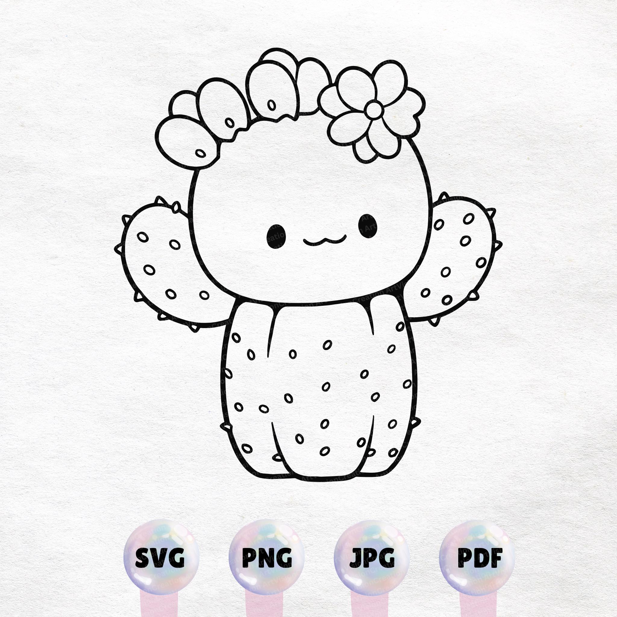 Kawaii Cactus Outline - Cute Clipart. High Quality Instant Download PNG ...