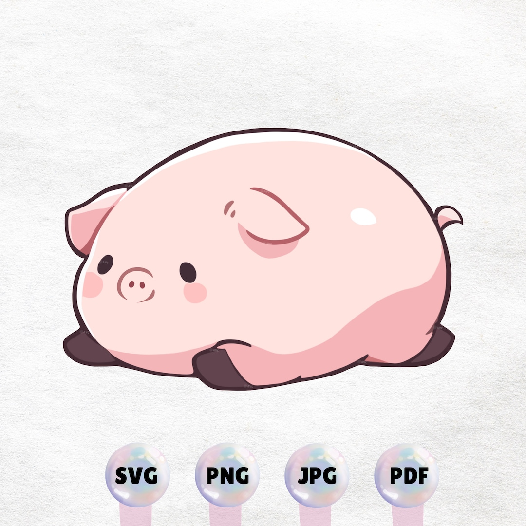 Kawaii Flat Pig Graphic - Cute Clipart. High Quality Instant Download ...
