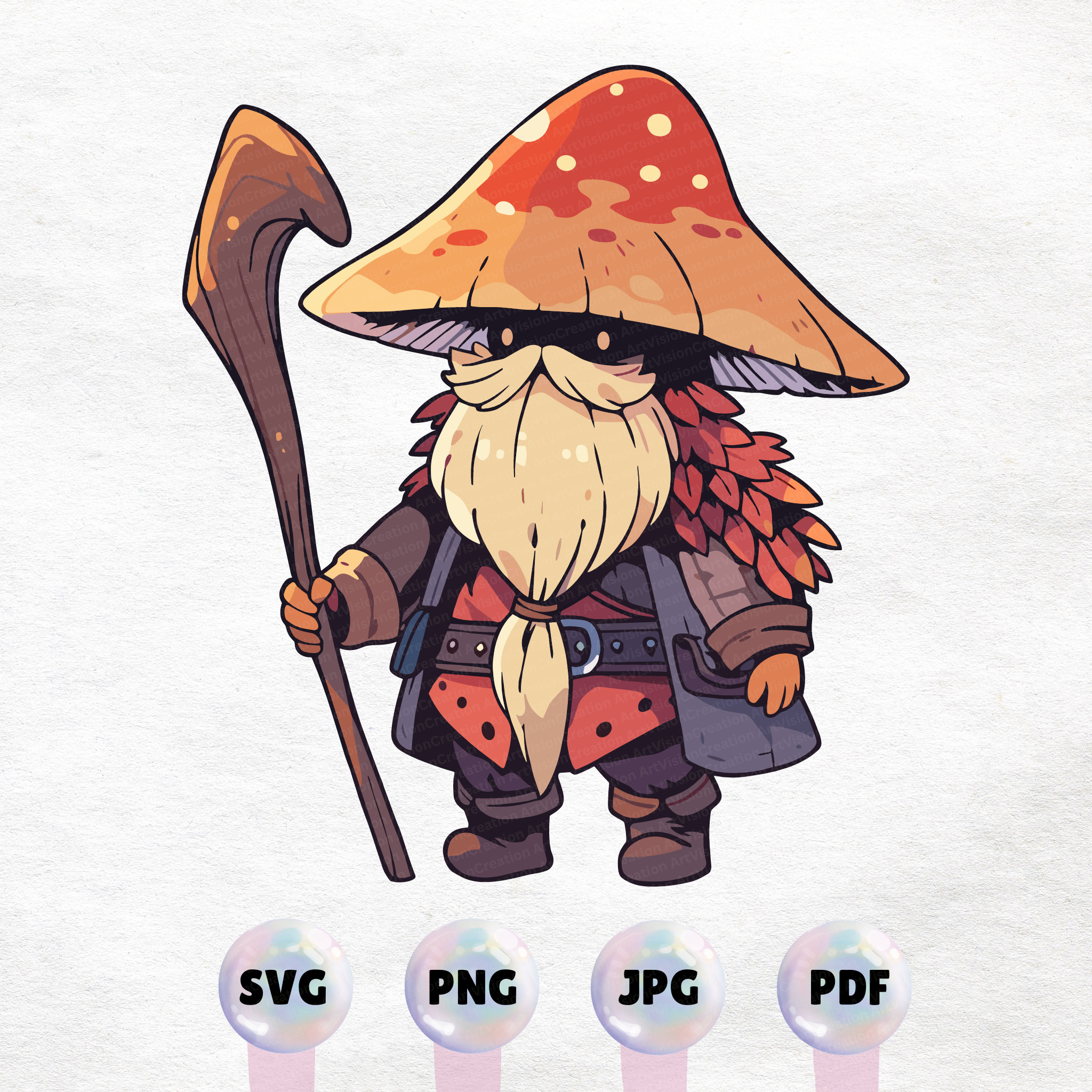 Kawaii Dwarf Mushroom Wizard Clipart - Unique Fantasy Character ...