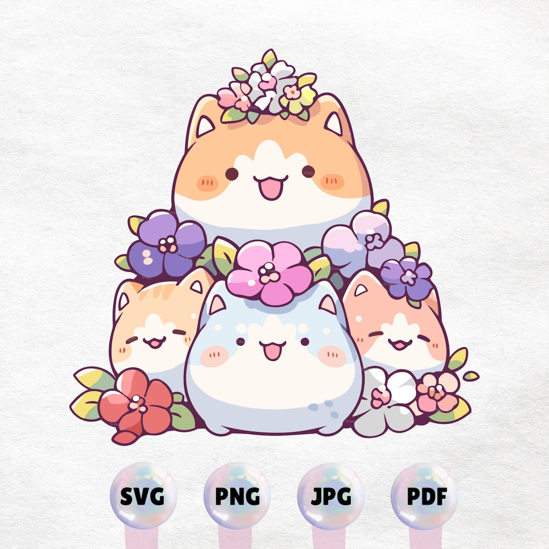 Kawaii Cat Pile Graphic - Cute Clipart. High Quality Instant Download ...