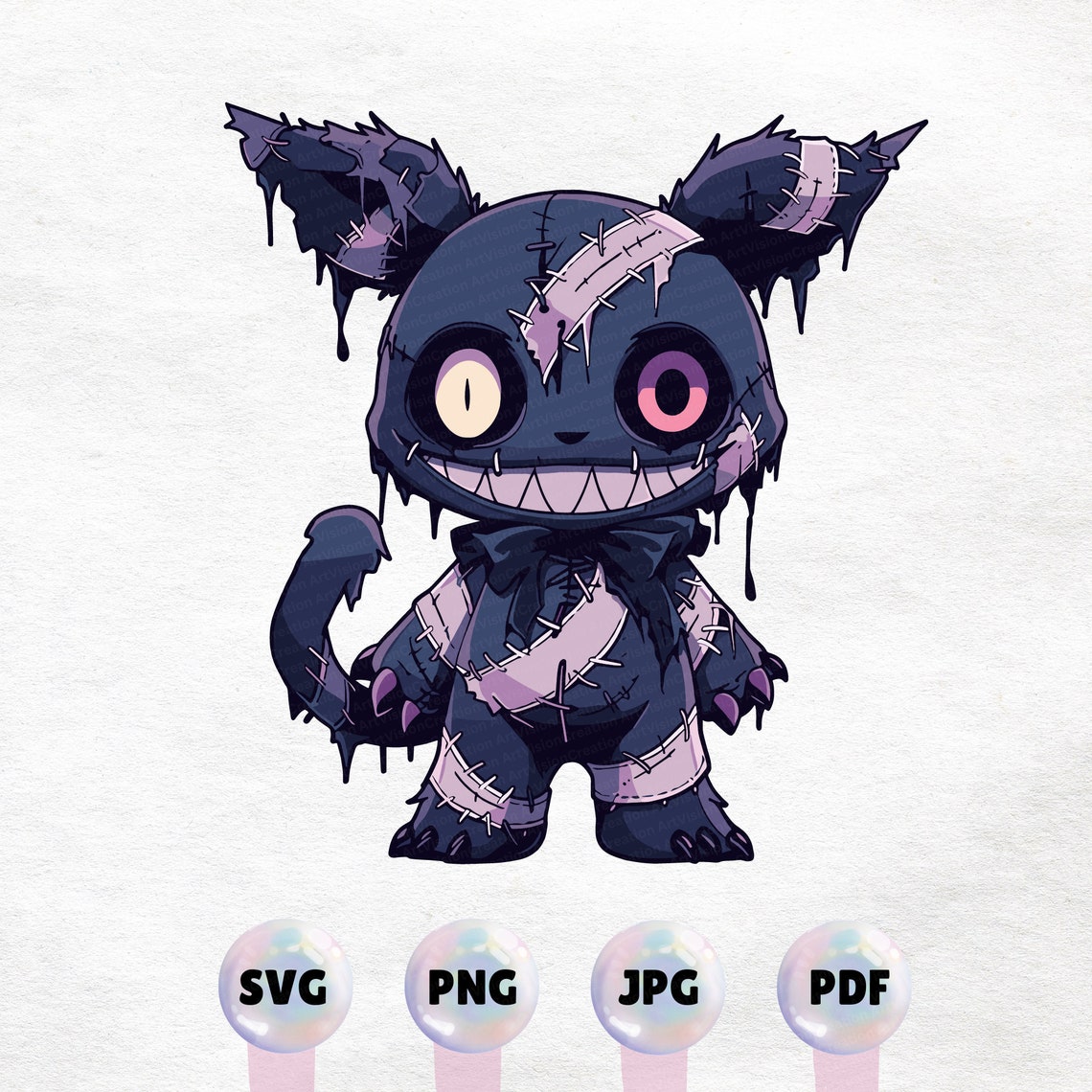 Voodoo Cat Plushie Graphic Dark Fantasy Creature Illustration in PNG ...