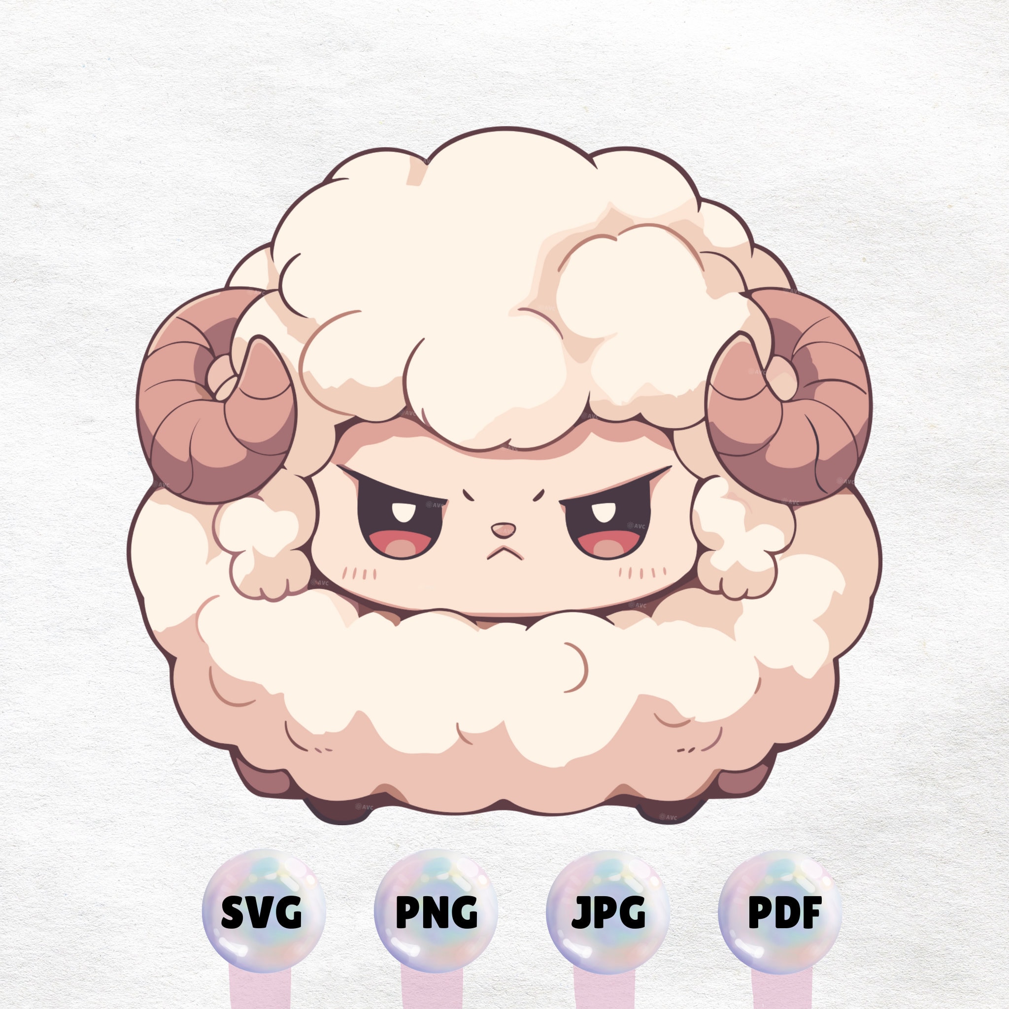 Kawaii Grumpy Sheep Graphic - Cute Animal Clipart. High Quality Instant ...