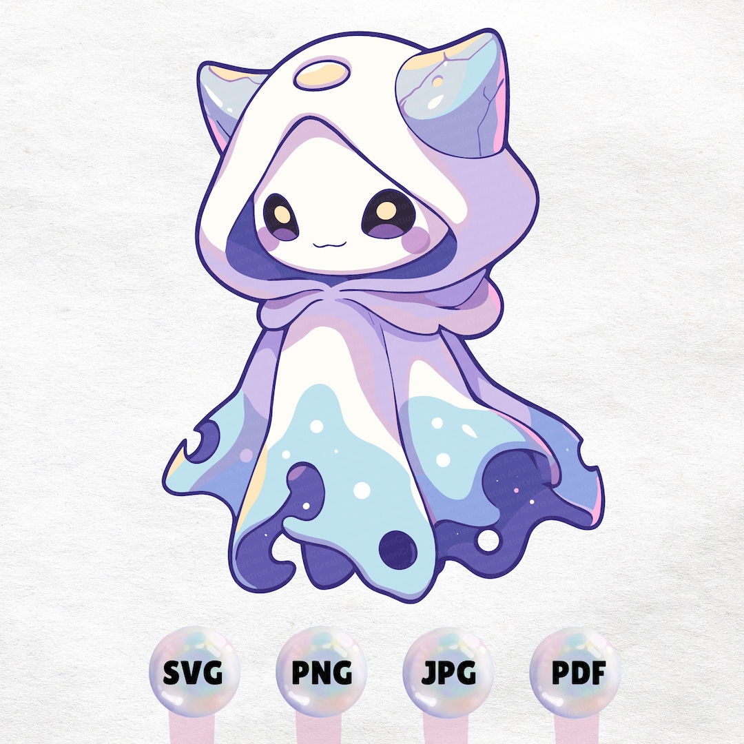 Kawaii Cloaked Demon Ghost Clipart - Fantasy Illustration, Instant ...