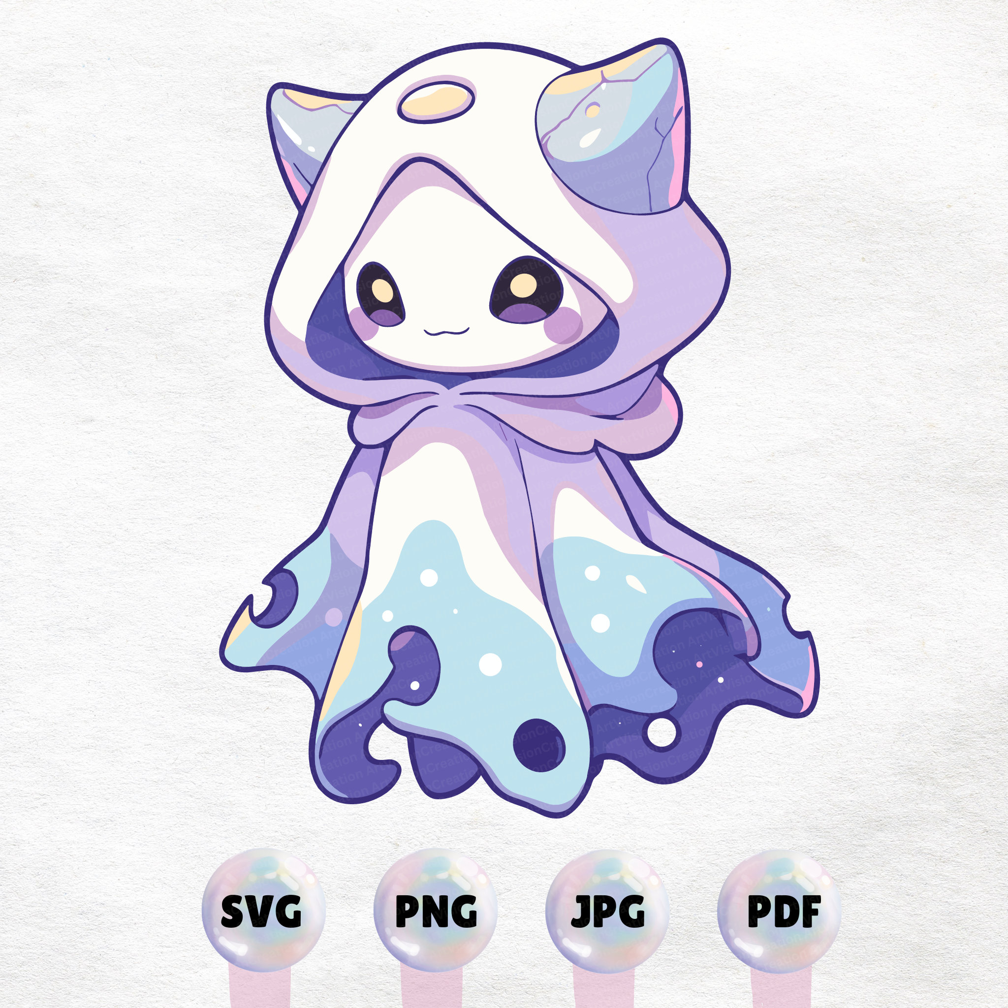 Kawaii Cloaked Demon Ghost Clipart - Fantasy Illustration, Instant ...
