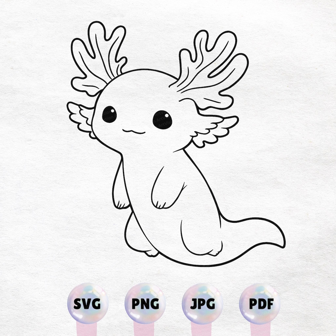 Kawaii Axolotl Outline - Cute Animal Clipart - High Quality Instant ...