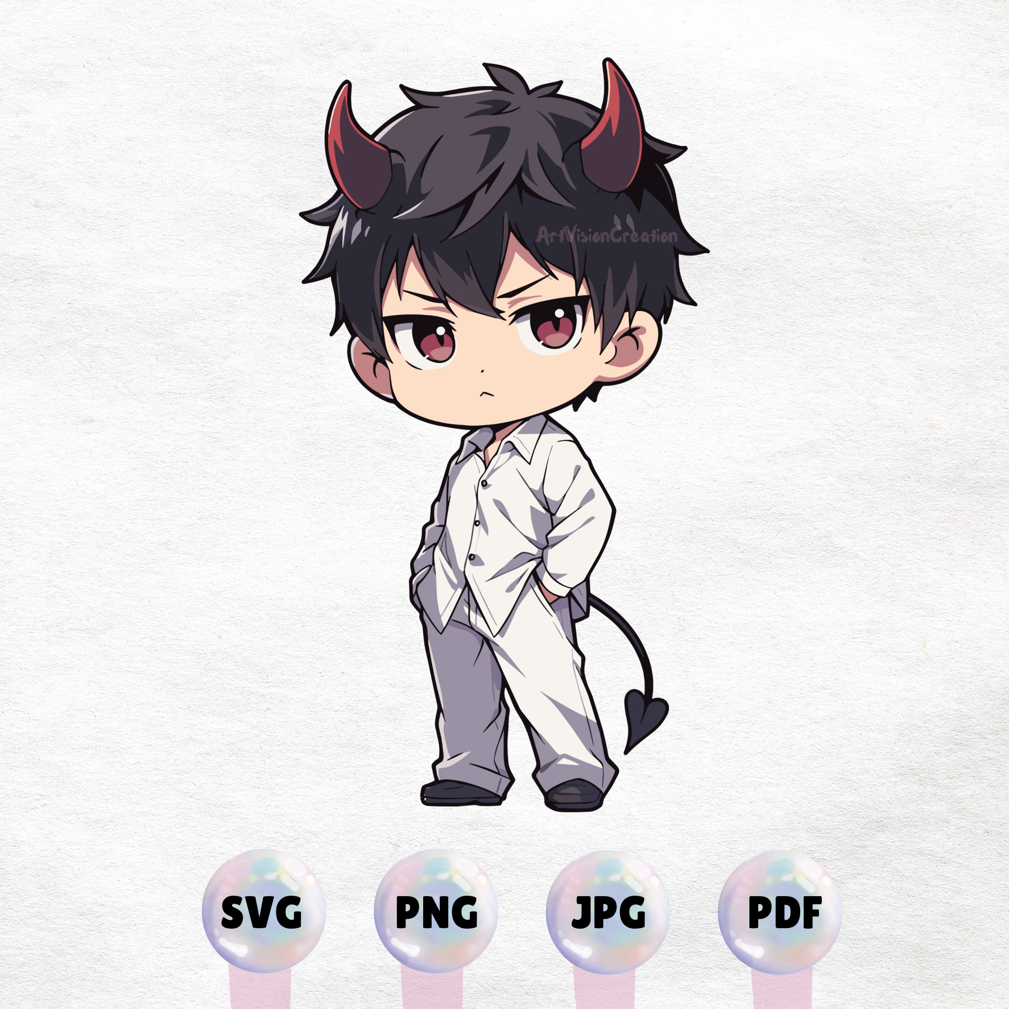 Kawaii Chibi Demon Boy Graphic - Character Illustration - High Quality ...