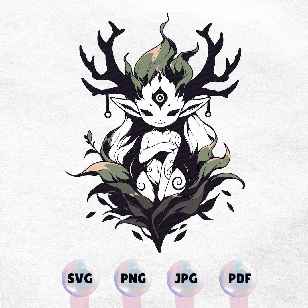 Beautiful Dryad Printable Sticker – Cute Clipart, Coloring Page ...
