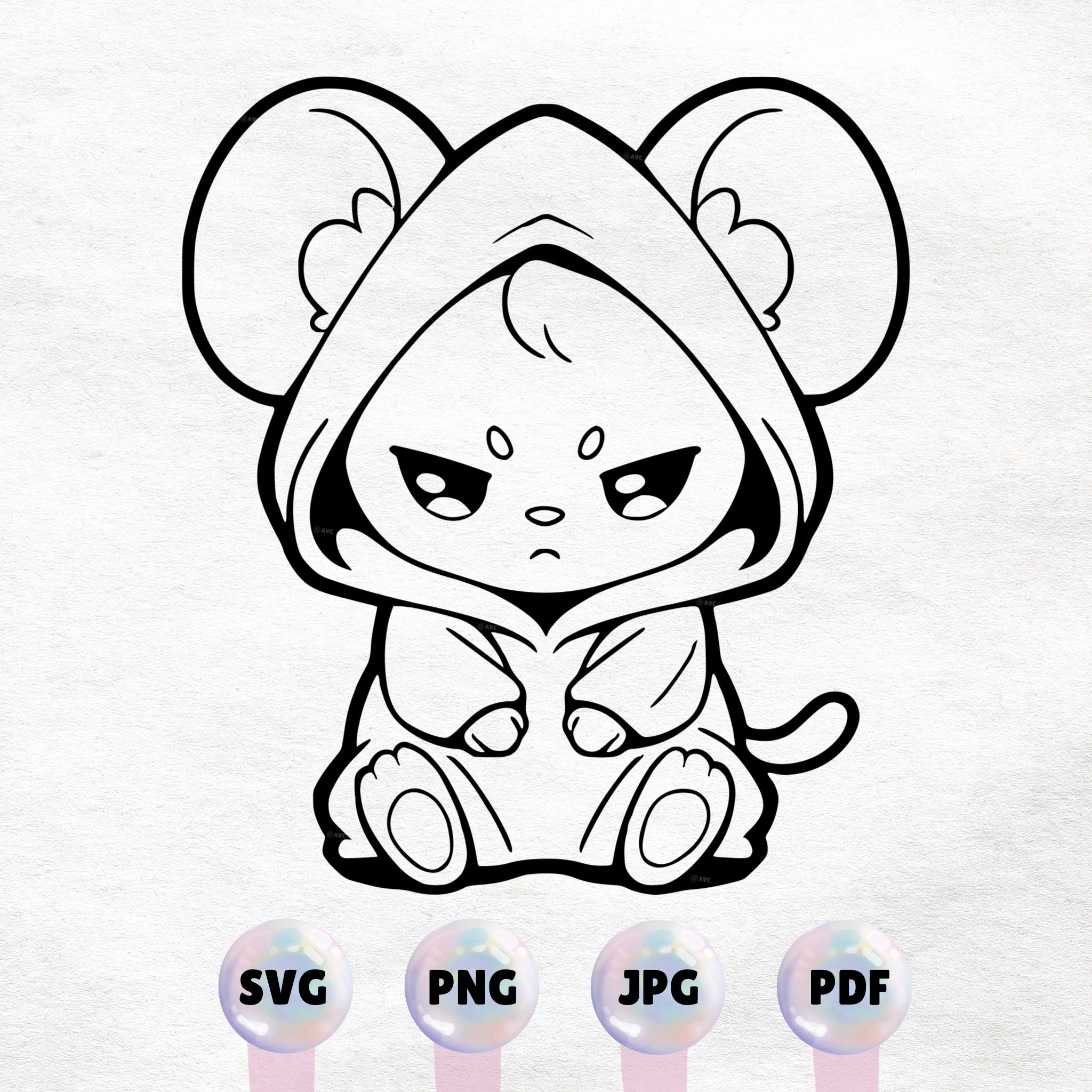 Kawaii Grumpy Mouse Outline Cute Clipart. High Quality - Etsy