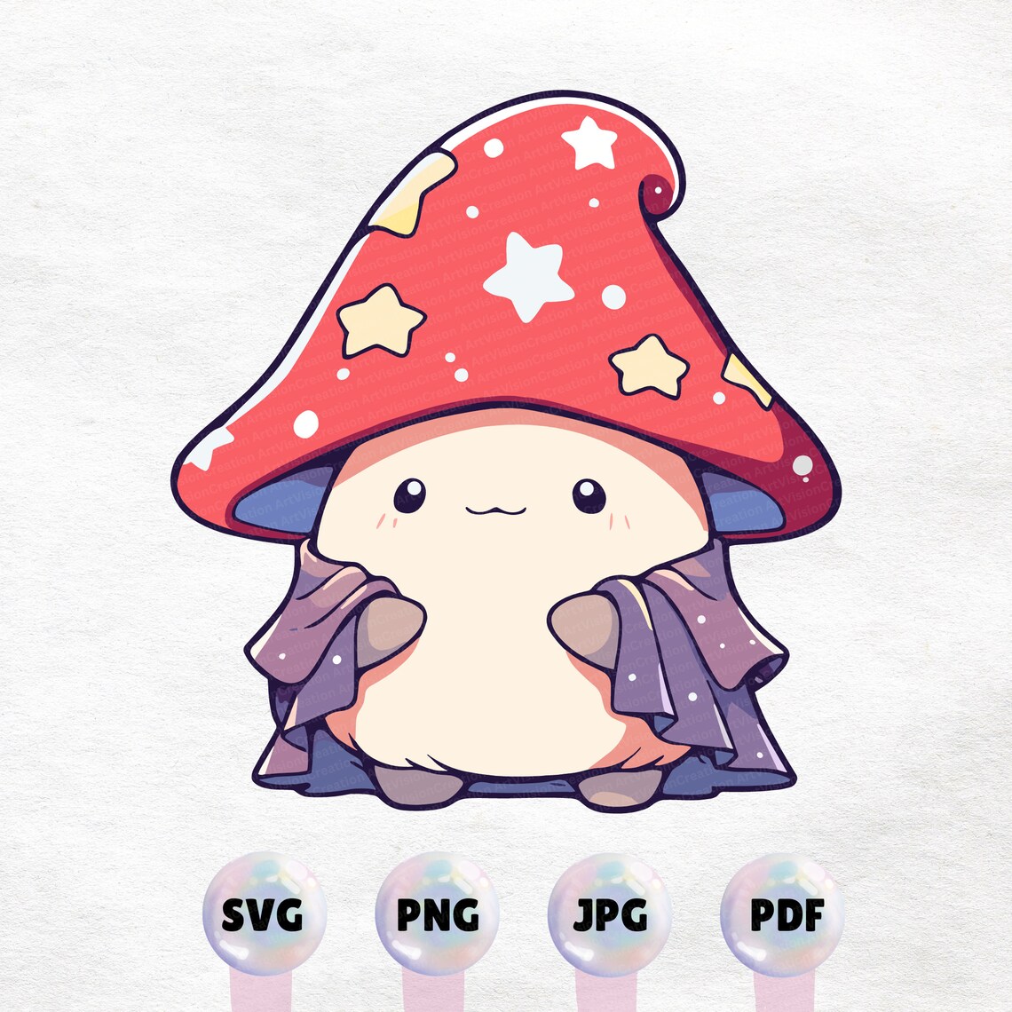 Kawaii Wizard Mushroom Clipart - Magical Fantasy Character Illustration ...