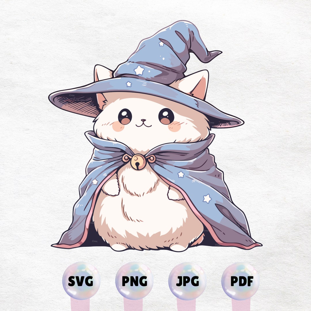 Kawaii Wizard Cat Graphic - Cute Clipart. High Quality Instant Download ...