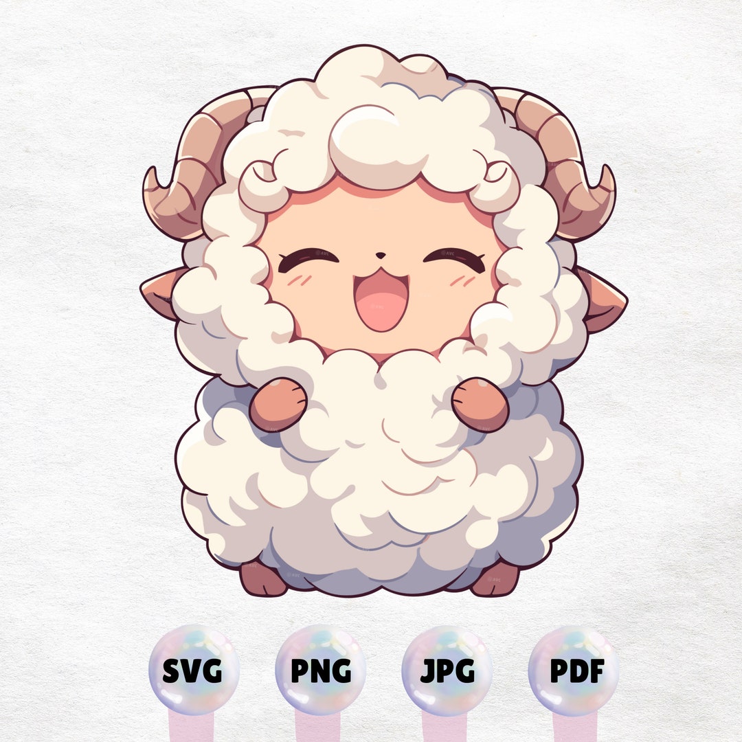 Kawaii Sheep Graphic - Cute Clipart. High Quality Instant Download PNG ...
