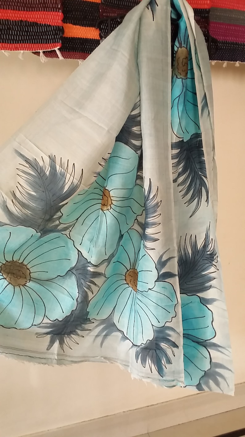 Hand Painted Dupatta Floral Design Silk - Etsy