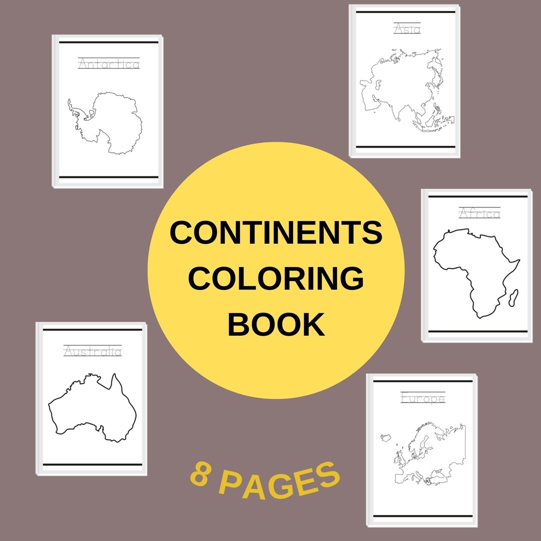 Continents Coloring Pages PDF World Map Coloring Continents - Etsy