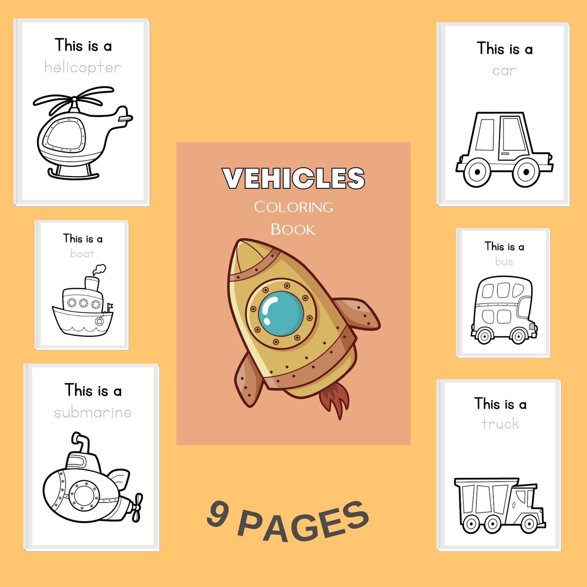 Vehicles Coloring Pages Printable Vehicle Coloring Pages for - Etsy