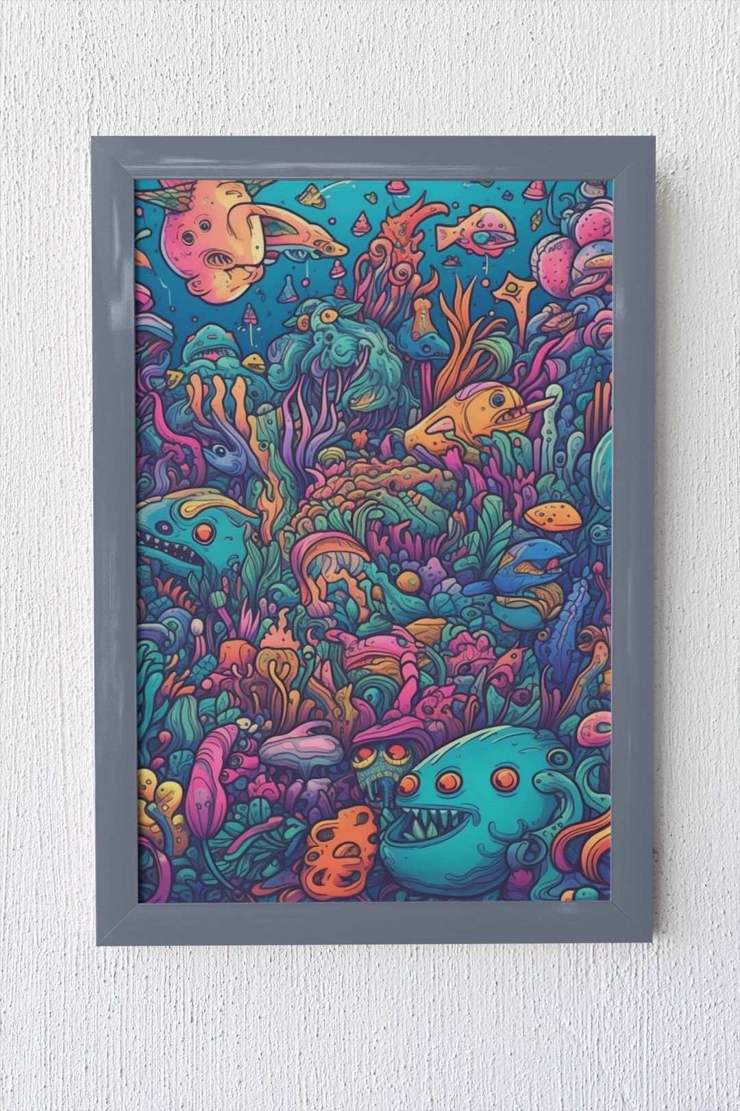 Deep Blue: Surreal, Psychedelic, 2D, Cartoon Art Print - Etsy