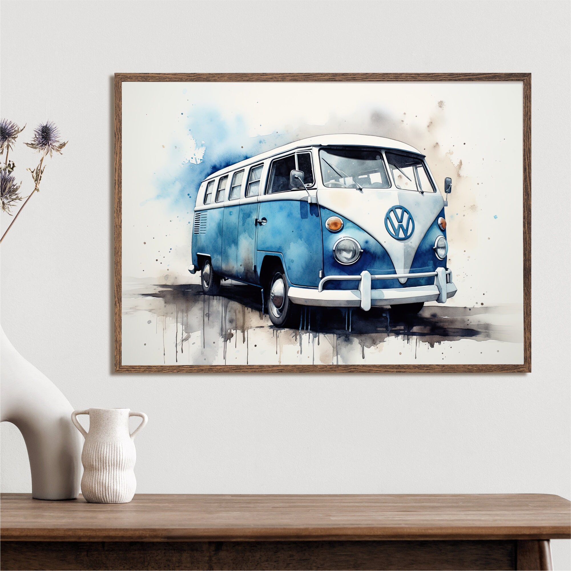 Blue VW Watercolour Print 3 Printable - Etsy