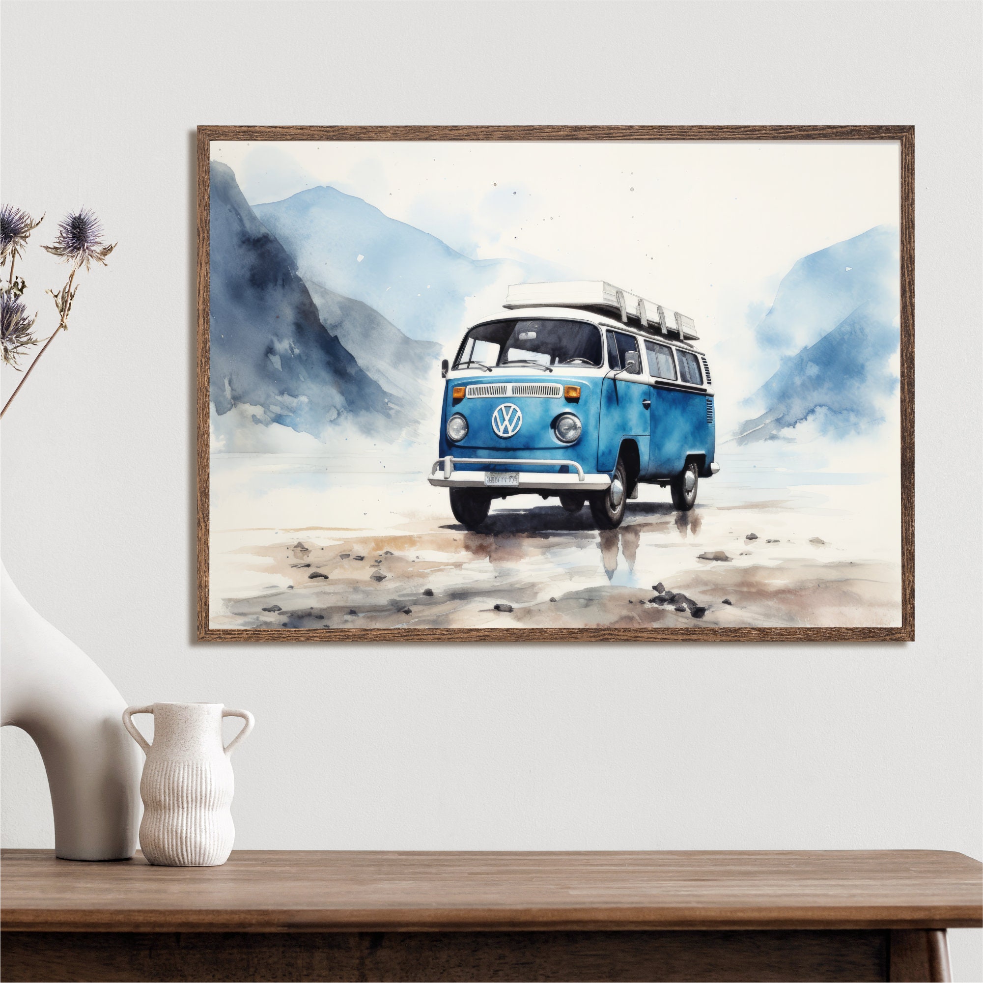Blue VW Watercolour Print 2 Printable - Etsy