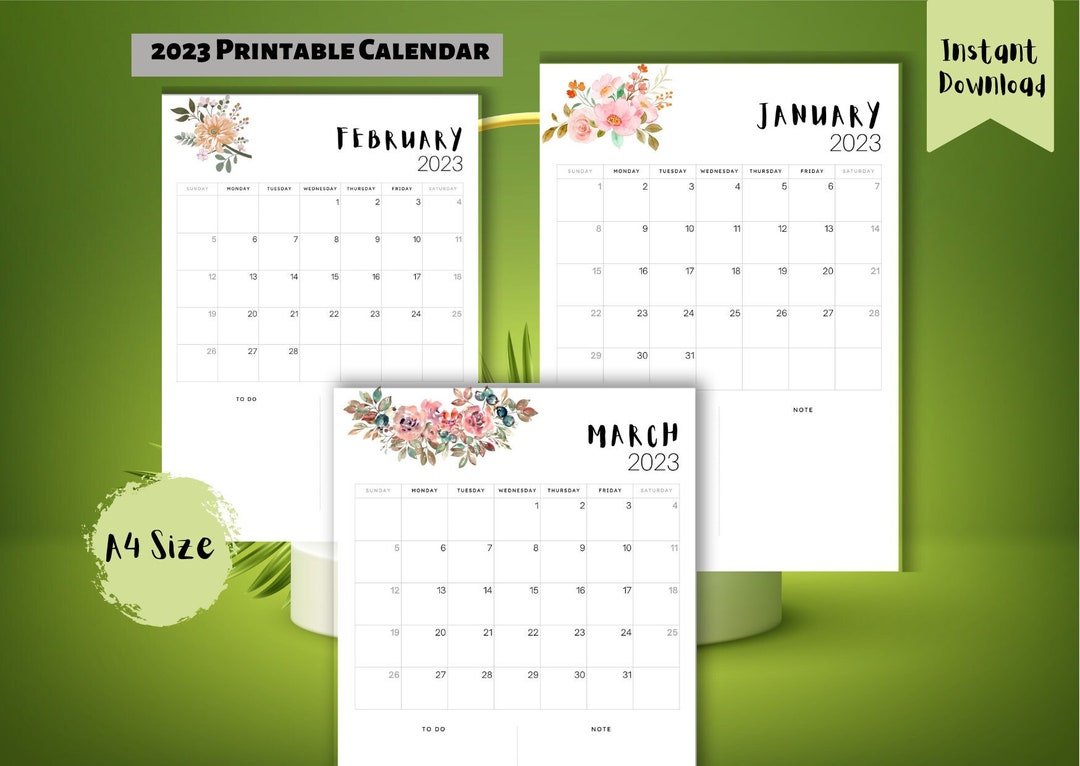 2023 Printable Calendar A4 Size Calendar Beautiful Look Etsy Australia