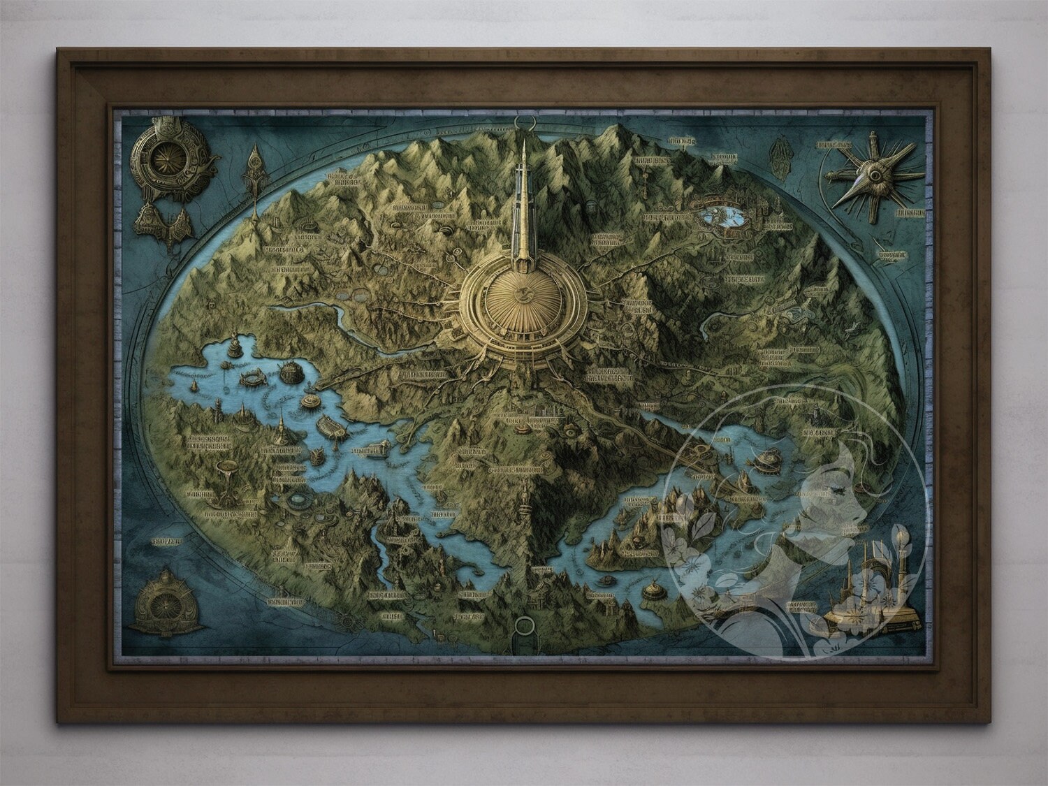 Alien Ancient City Map Digital Art Print Detailed Rendering of Exotic ...