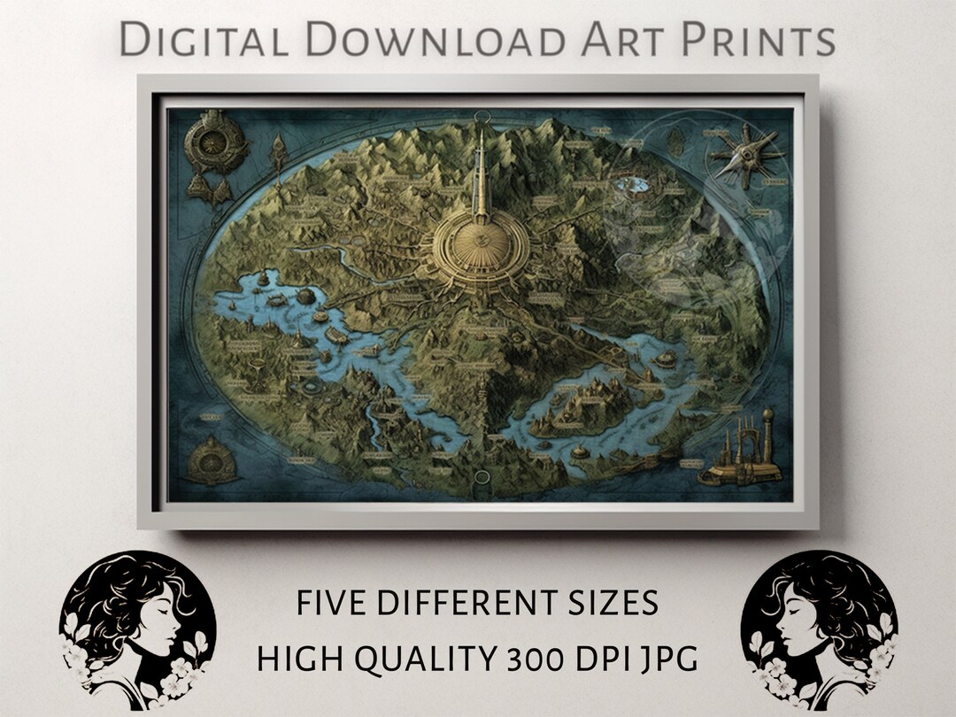 Alien Ancient City Map Digital Art Print Detailed Rendering of Exotic ...