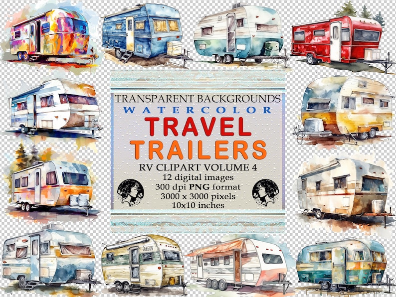 Watercolor Travel Trailers PNG Clipart Transparent Backgrounds, Artist ...