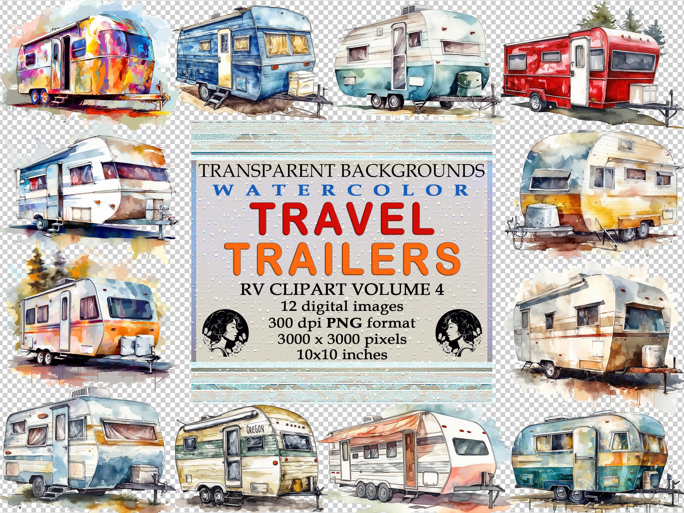 Watercolor Travel Trailers PNG Clipart - Transparent Backgrounds ...
