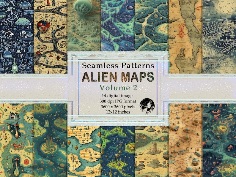 Alien Maps: Volume 2 Digital Paper Seamless Patterns, 14 Artistic ...