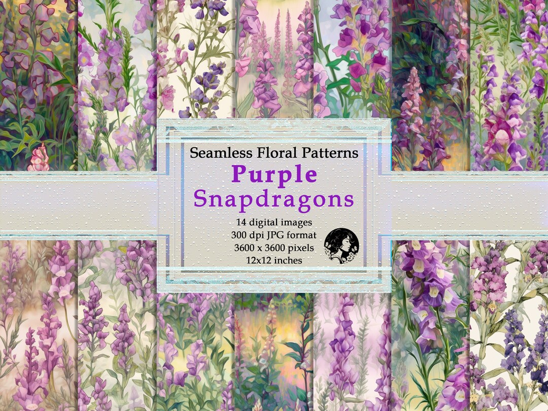Purple Snapdragons Digital Paper Seamless Floral Patterns Instant ...