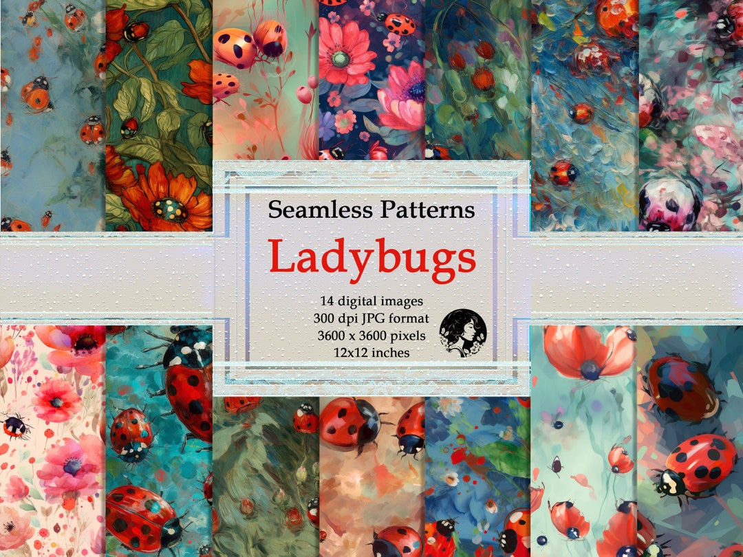 Ladybug Digital Paper Seamless Patterns of Red Ladybugs Inspired by ...