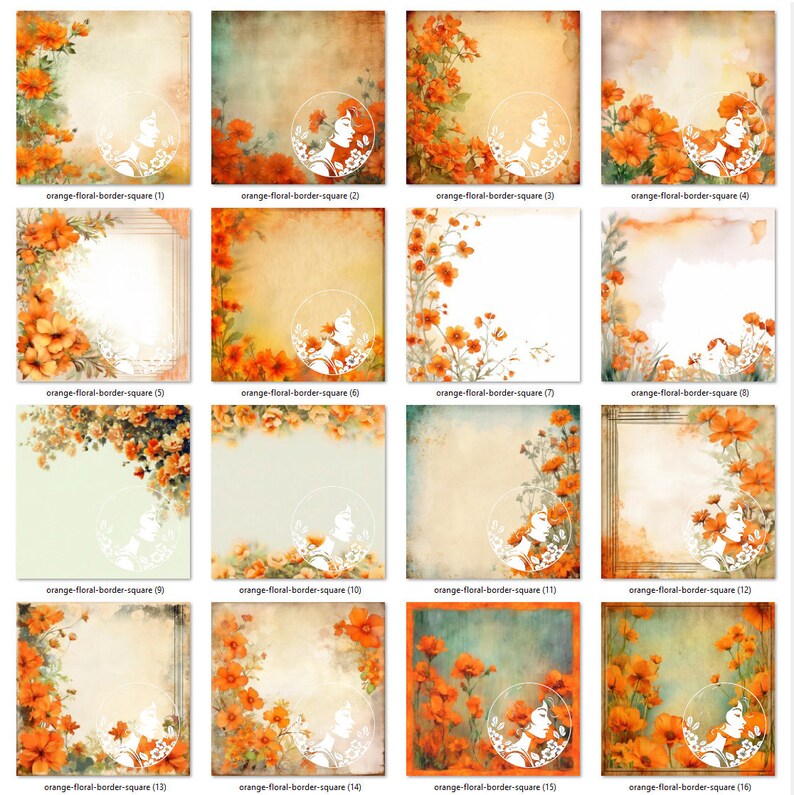 Orange Floral Borders Square Backgrounds - Vibrant Flowers Ideal for ...