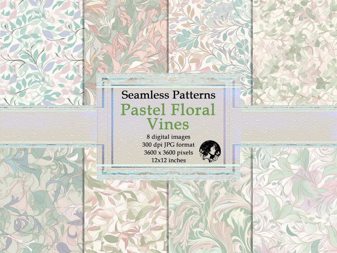 Pastel Floral Vines Digital Paper: Seamless Elegant Patterns (digital ...