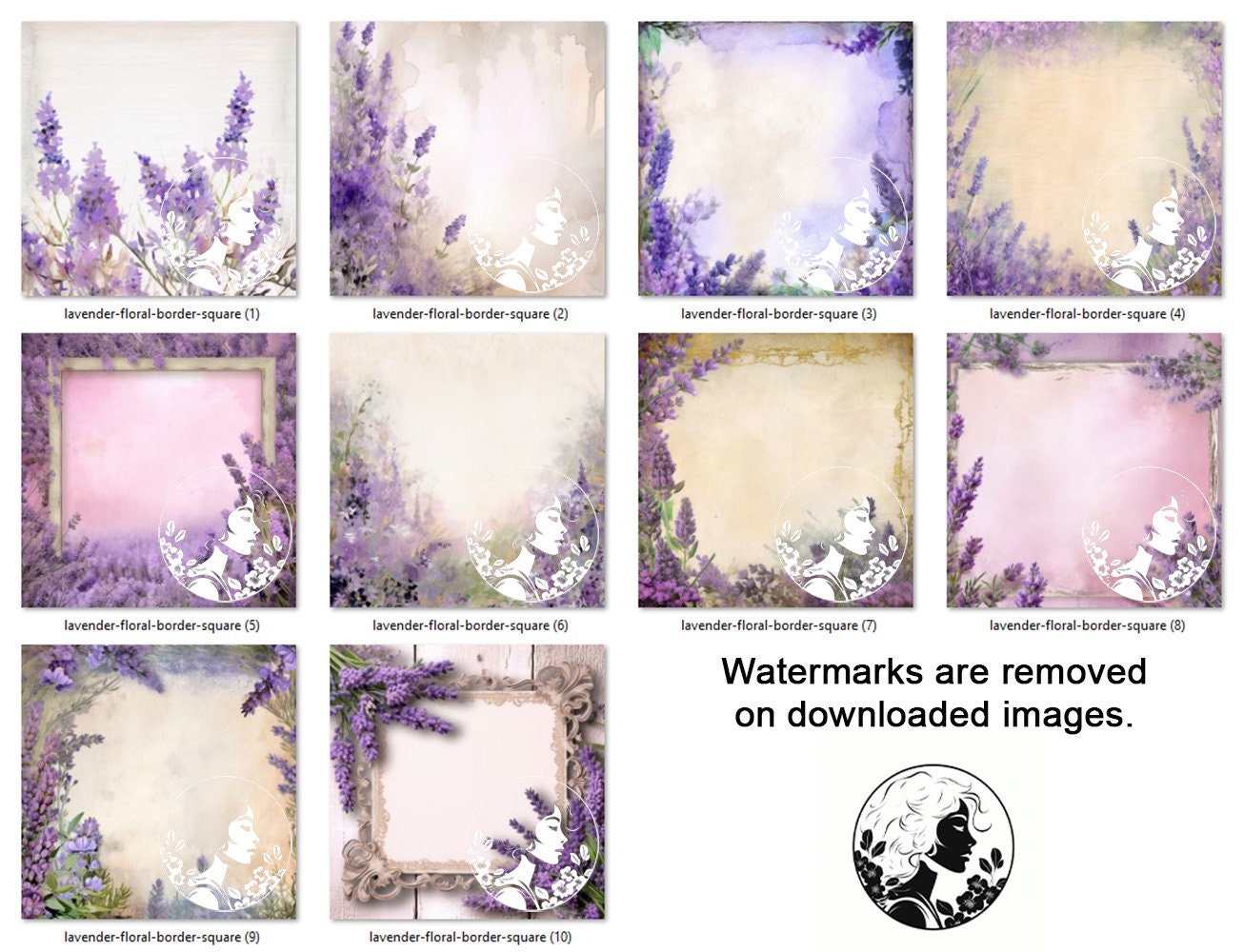 Lavender Floral Border Square Backgrounds: Elegant DIY Design (digital ...