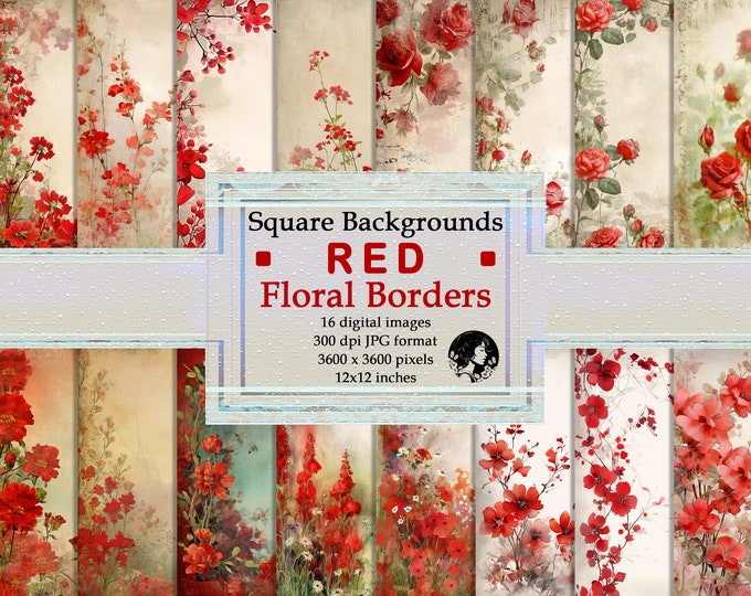 Red White Blue Flower Border Png and Pdf Printable Instant Download ...