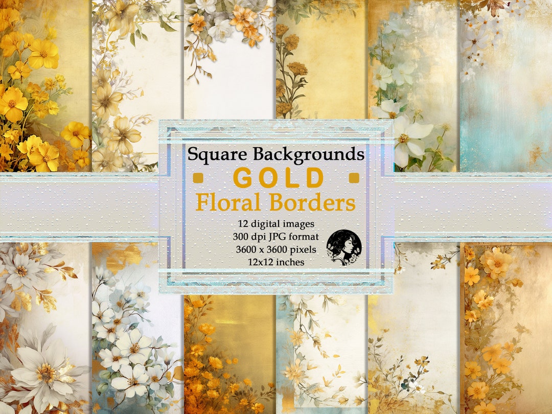 Gold Floral Border Square Backgrounds for DIY Wedding & Bridal Shower ...