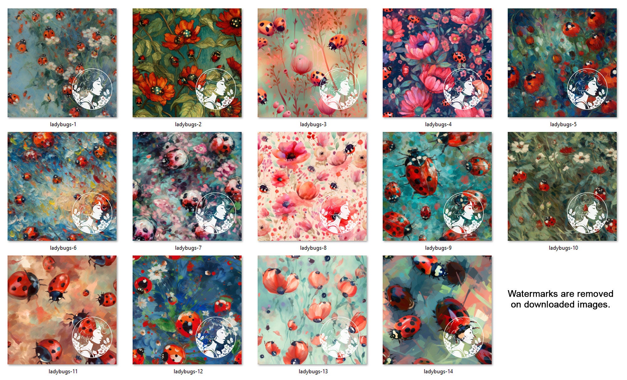 Ladybug Digital Paper Seamless Patterns of Red Ladybugs Inspired by ...