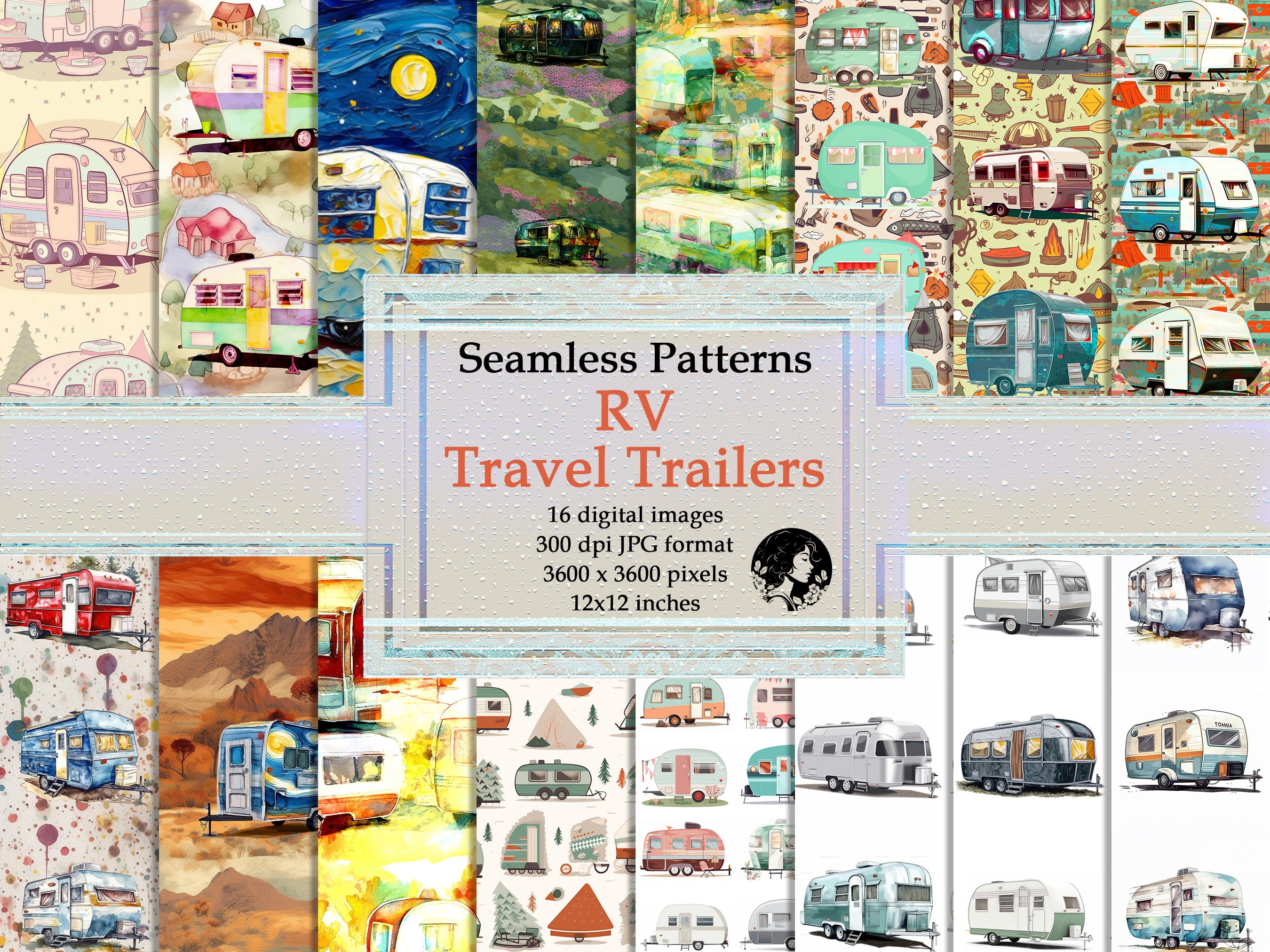 Travel Trailers Digital Paper Seamless Patterns - RV Camper Designs ...