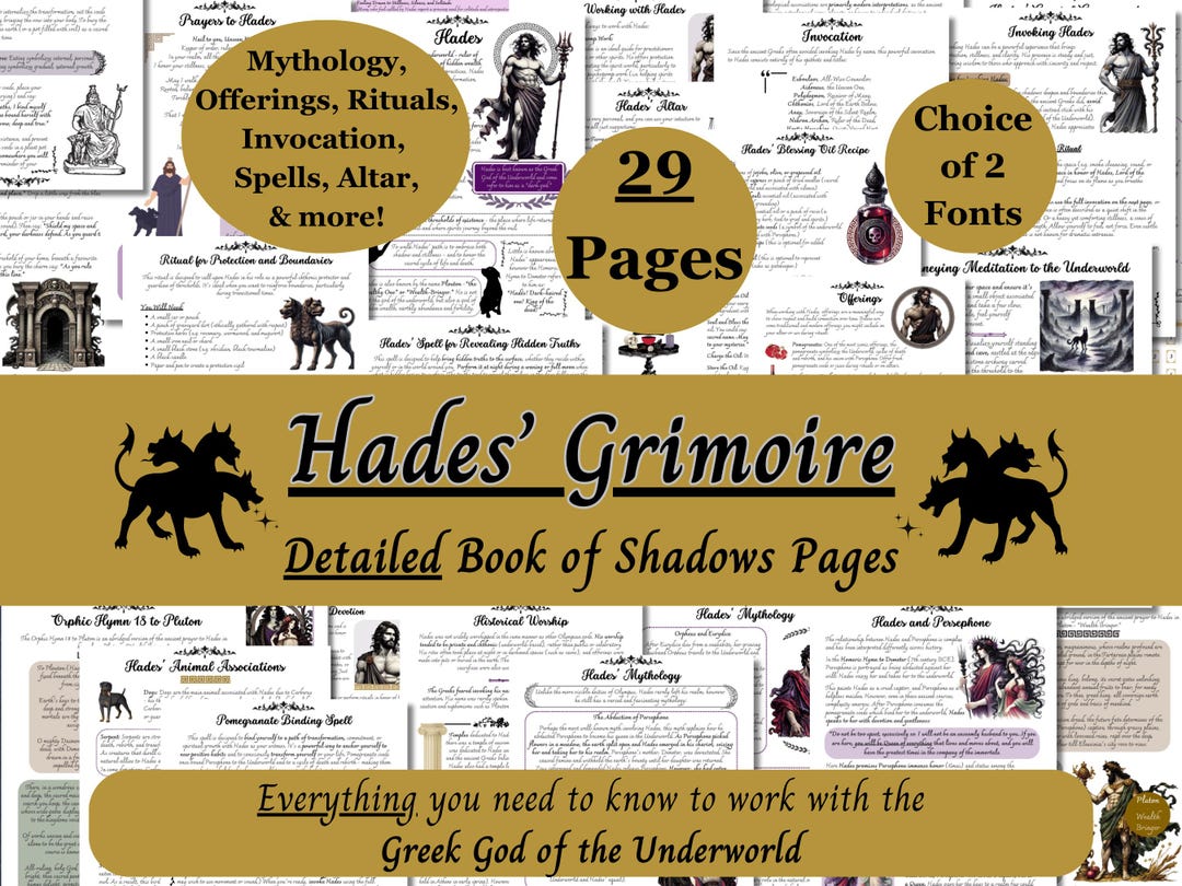 Hades Grimoire Printable: Greek God of the Underworld Book of Shadows ...